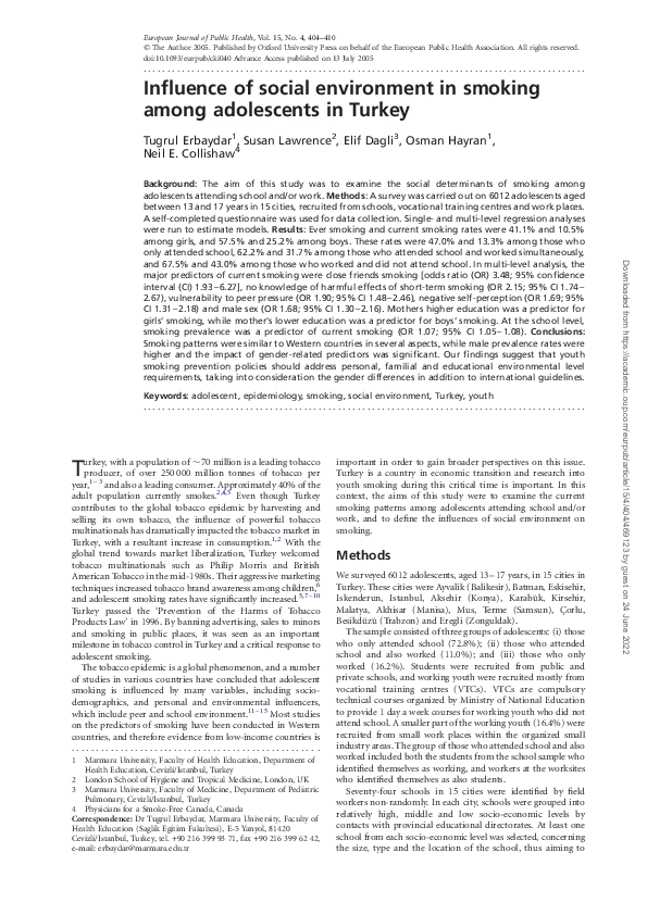 (PDF) Influence of social environment in smoking among adolescents in ...