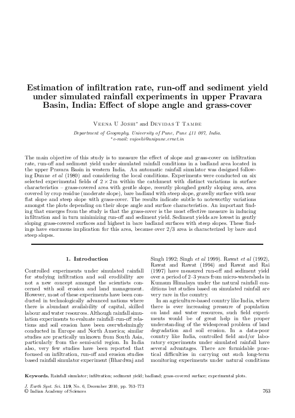 (PDF) Estimation of infiltration rate, run-off and sediment yield under ...