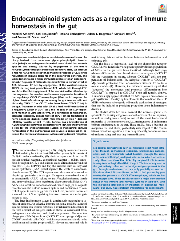 (PDF) Endocannabinoid system acts as a regulator of immune homeostasis ...