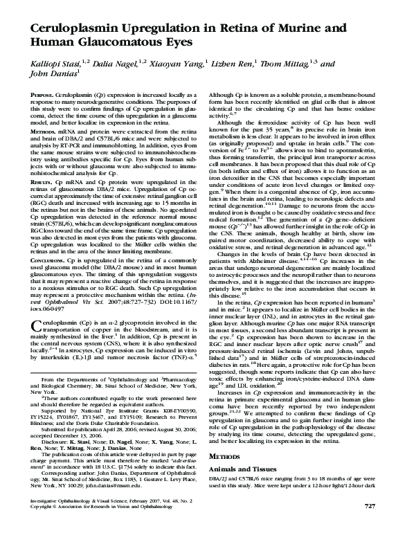 (PDF) Ceruloplasmin Upregulation in Retina of Murine and Human ...
