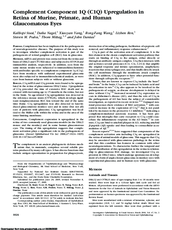 (PDF) Complement Component 1Q (C1Q) Upregulation in Retina of Murine ...