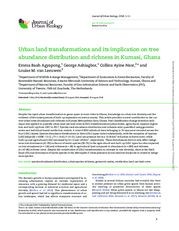 (PDF) Urban land transformations and its implication on tree abundance ...
