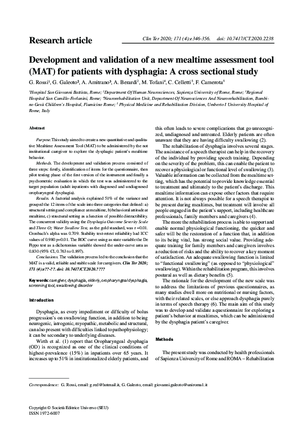(PDF) Development and validation of a new mealtime assessment tool (MAT ...