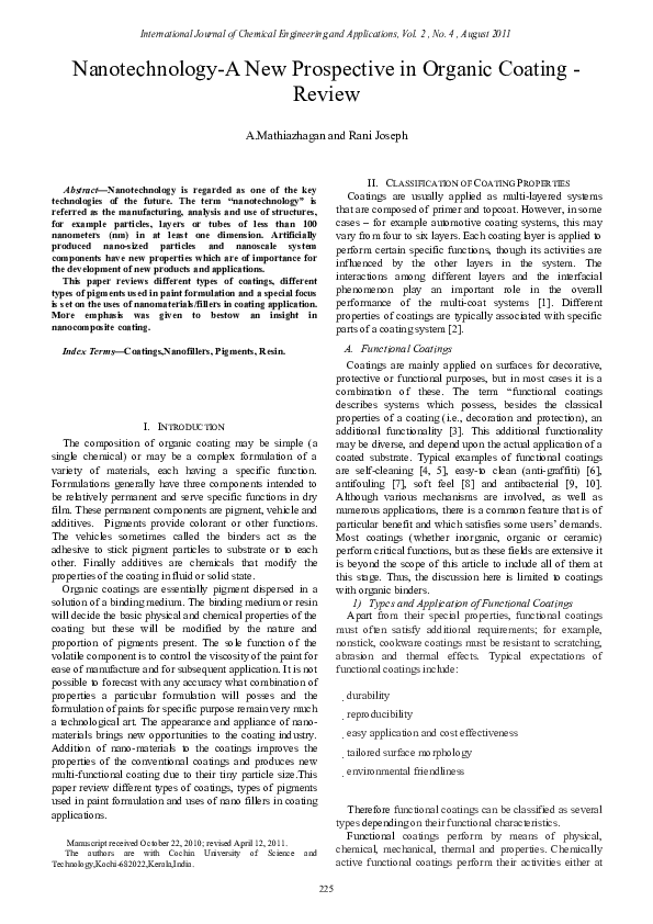 (PDF) Nanotechnology-A New Prospective in Organic Coating -Review