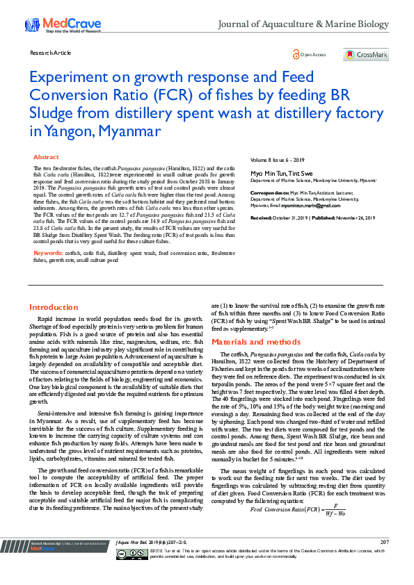 (PDF) Experiment on growth response and Feed Conversion Ratio (FCR) of ...