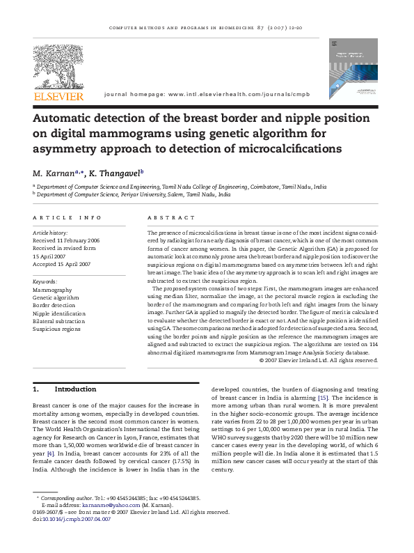 Pdf Automatic Detection Of The Breast Border And Nipple Position On