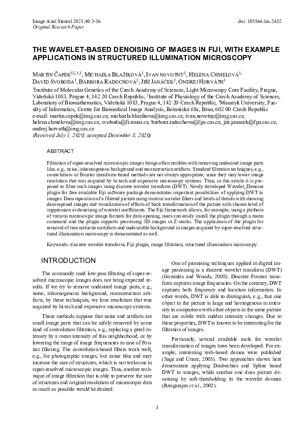 (PDF) The Wavelet-Based Denoising Of Images in Fiji, With Example Applications in Structured ...