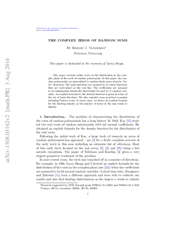 (PDF) The Complex Roots of Random Sums