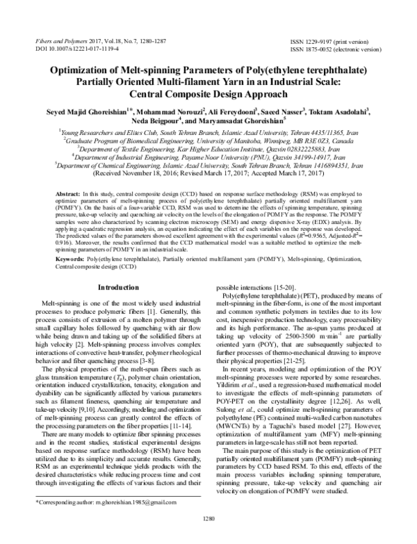 (PDF) Optimization of melt-spinning parameters of poly(ethylene terephthalate) partially ...