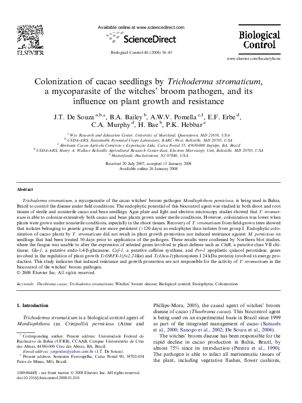 (PDF) Colonization of cacao seedlings by Trichoderma stromaticum, a ...