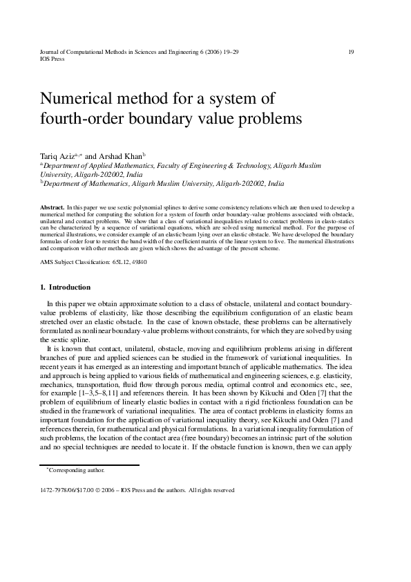 (PDF) Numerical method for a system of fourth-order boundary value problems