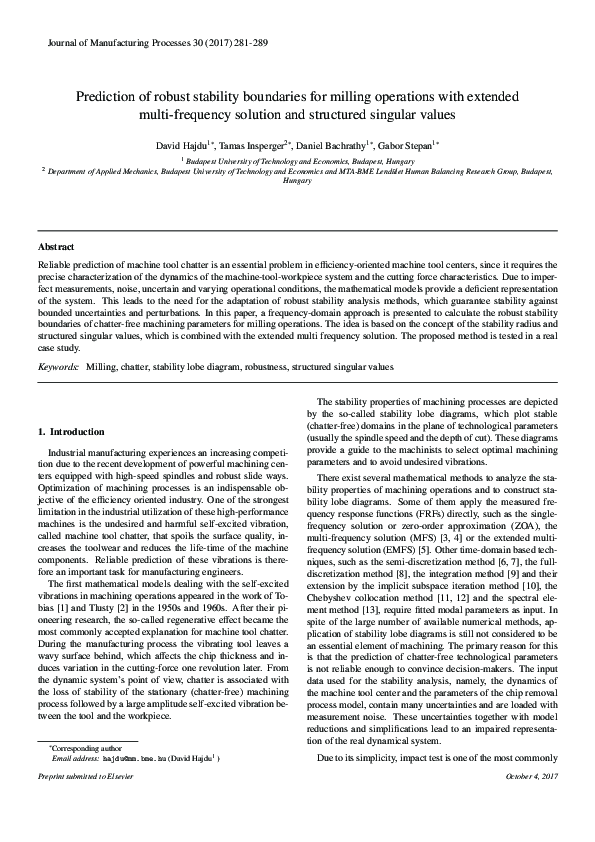 (PDF) Robust Stability in Milling Operations