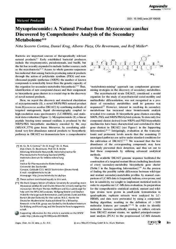 (PDF) Myxoprincomide: A Natural Product from Myxococcus xanthus Discovered by Comprehensive ...
