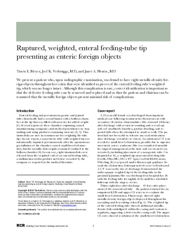 (PDF) Ruptured, weighted, enteral feeding-tube tip presenting as ...