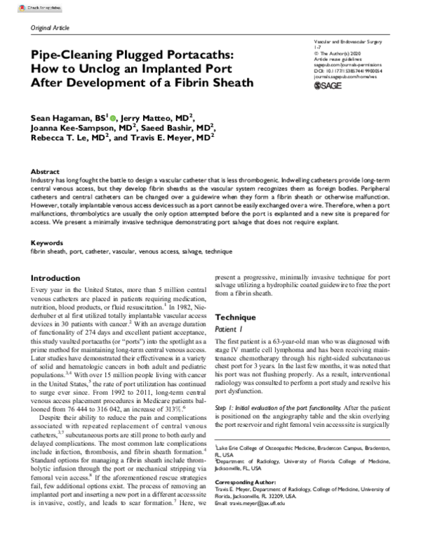 (PDF) Pipe-Cleaning Plugged Portacaths: How to Unclog an Implanted Port ...