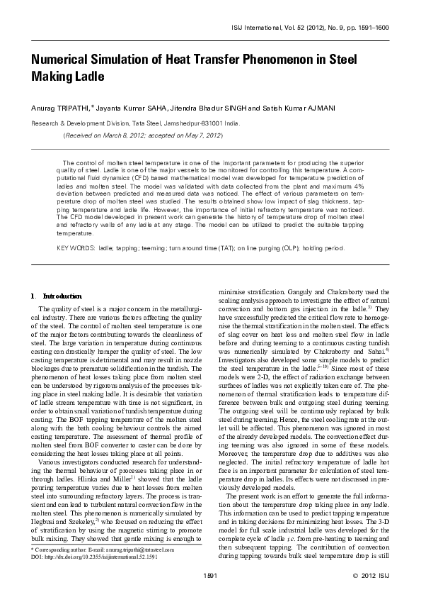 (PDF) Numerical Simulation of Heat Transfer Phenomenon in Steel Making ...