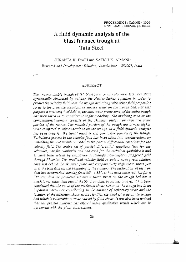 (PDF) A fluid dynamic analysis of the blast furnace trough at Tata Steel