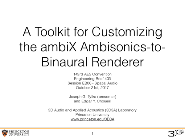 (PDF) A Toolkit for Customizing the ambiX Ambisonics-to-Binaural Renderer