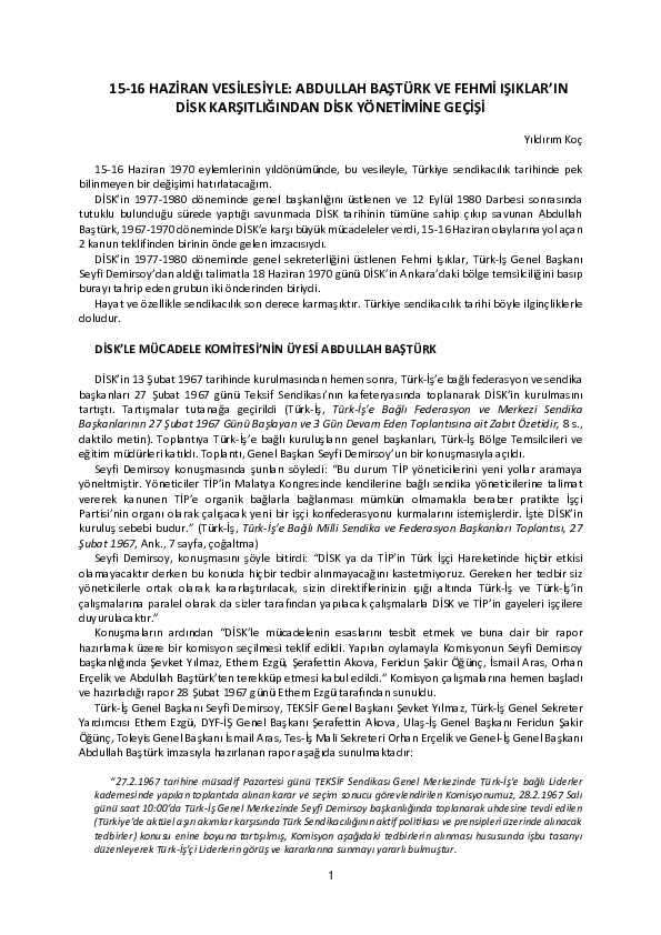 (PDF) ABDULLAH BASTURK VE FEHMI ISIKLAR IN DISK KARSITLIGINDAN DISK ...