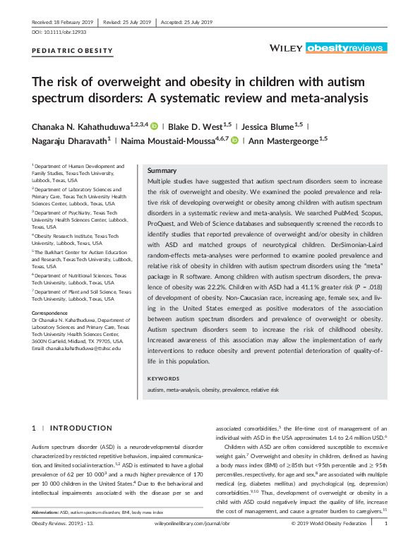 (PDF) The risk of overweight and obesity in children with autism ...