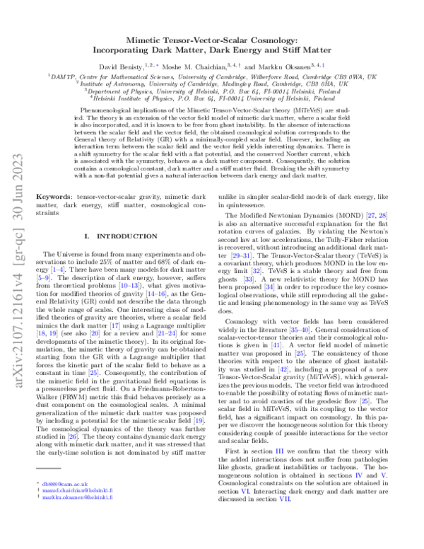 (PDF) Mimetic Tensor-Vector-Scalar Cosmology: Incorporating Dark Matter ...