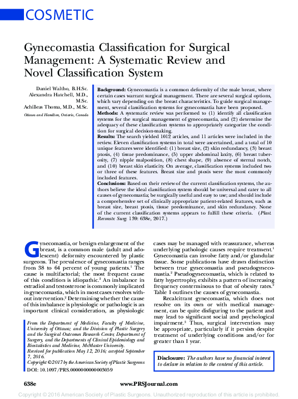 (PDF) Gynecomastia Classification for Surgical Management