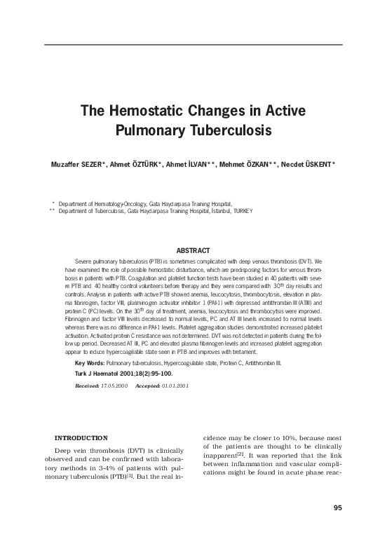 (PDF) Hemostatic changes in active pulmonary tuberculosis
