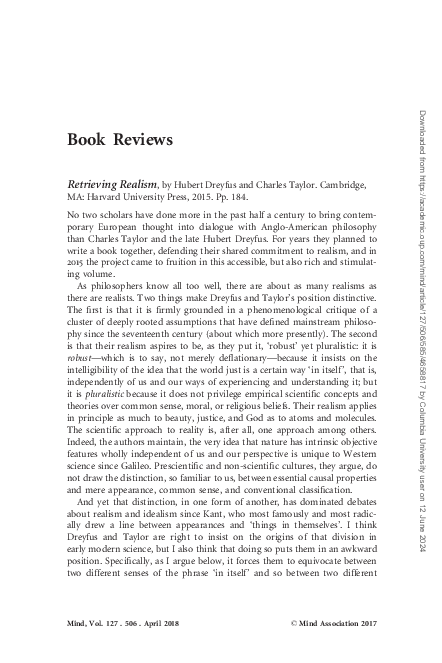 (PDF) Retrieving Realism, by Hubert Dreyfus and