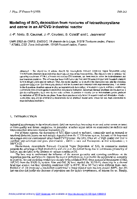 (PDF) Modeling of SiO2 deposition from mixtures of tetraethoxysilane ...