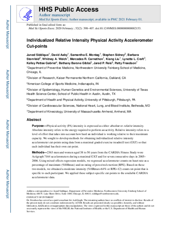 (PDF) Individualized Accelerometer Cut Points for PA