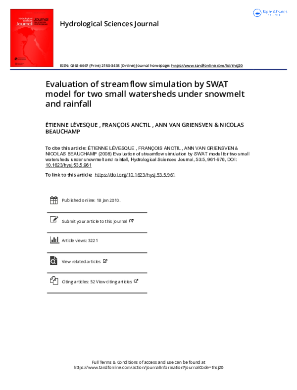 (PDF) Evaluation of streamflow simulation by SWAT model for two small watersheds under snowmelt ...