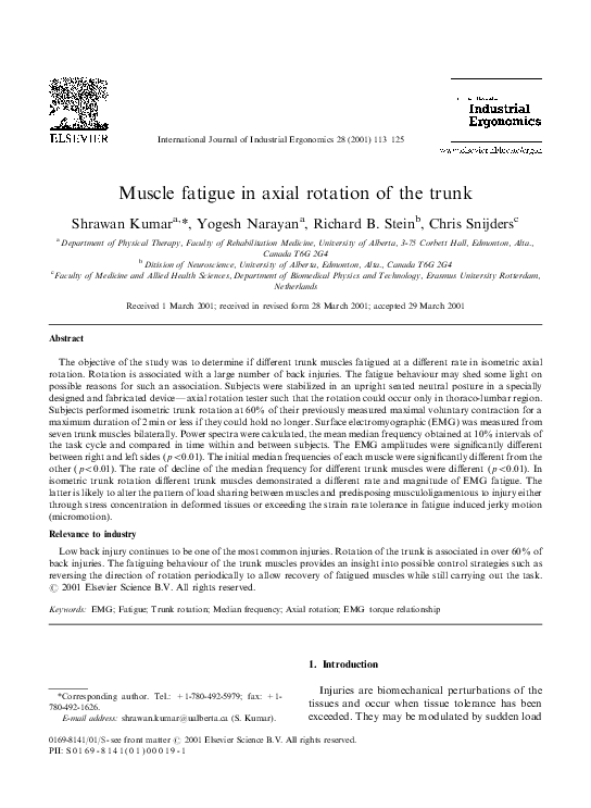 (PDF) Muscle fatigue in axial rotation of the trunk