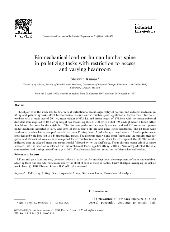 (PDF) Biomechanical load on human lumbar spine in palletizing tasks ...
