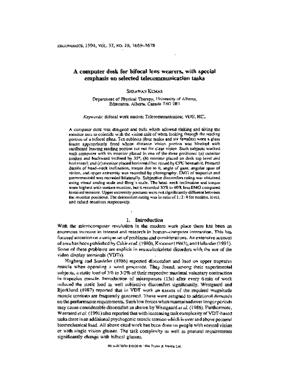 (PDF) A computer desk for bifocal lens wearers, with special emphasis ...