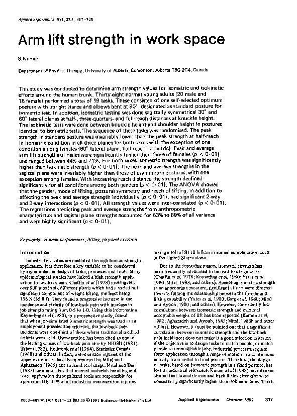 (PDF) Arm lift strength in work space