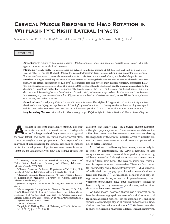 (PDF) Cervical Muscle Response to Head Rotation in Whiplash-Type Left ...