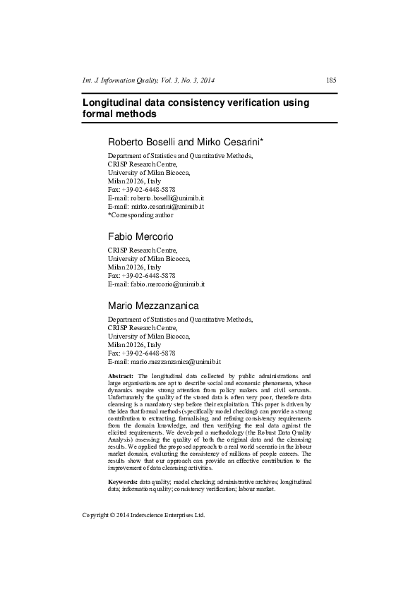 Pdf Longitudinal Data Consistency Verification Using Formal Methods 