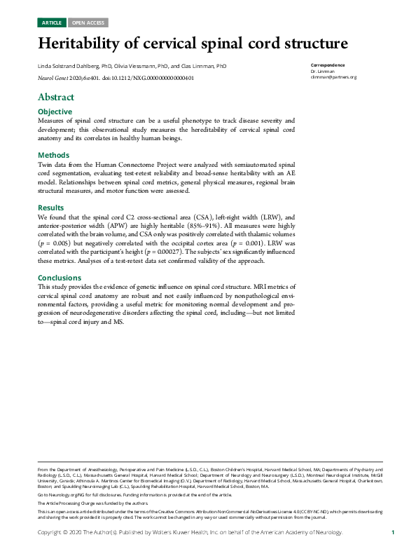 (PDF) Heritability of cervical spinal cord structure