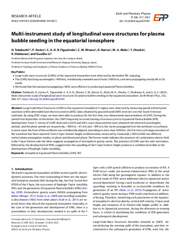 (PDF) Multi-instrument study of longitudinal wave structures for plasma bubble seeding in the ...
