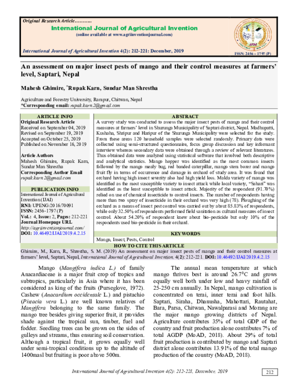 (PDF) An assessment on major insect pests of mango and their control ...