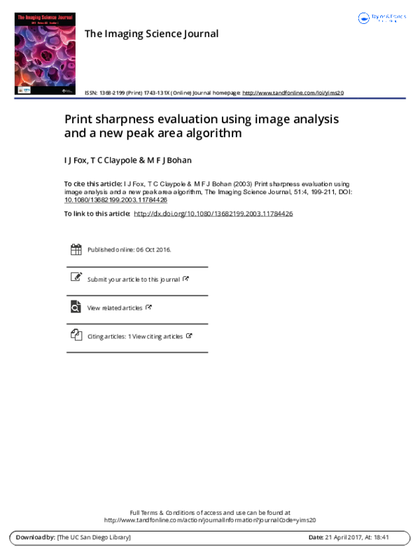 (PDF) Print sharpness evaluation using image analysis and a new peak area algorithm