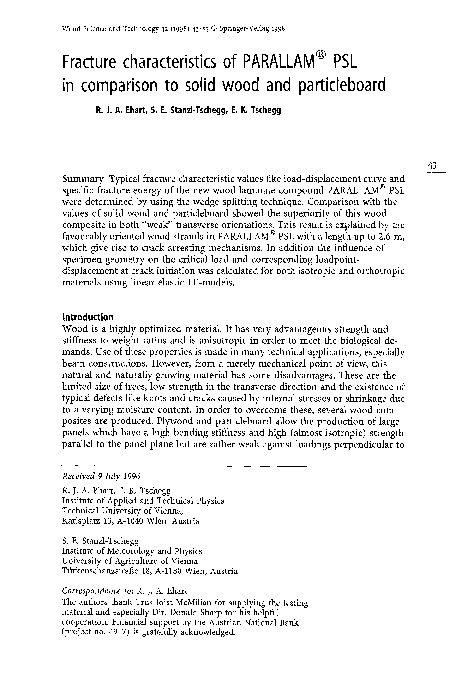 (PDF) Fracture characteristics of PARALLAM ® PSL in comparison to solid wood and particleboard