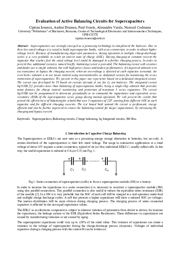 (PDF) Evaluation of Active Balancing Circuits for Supercapacitors