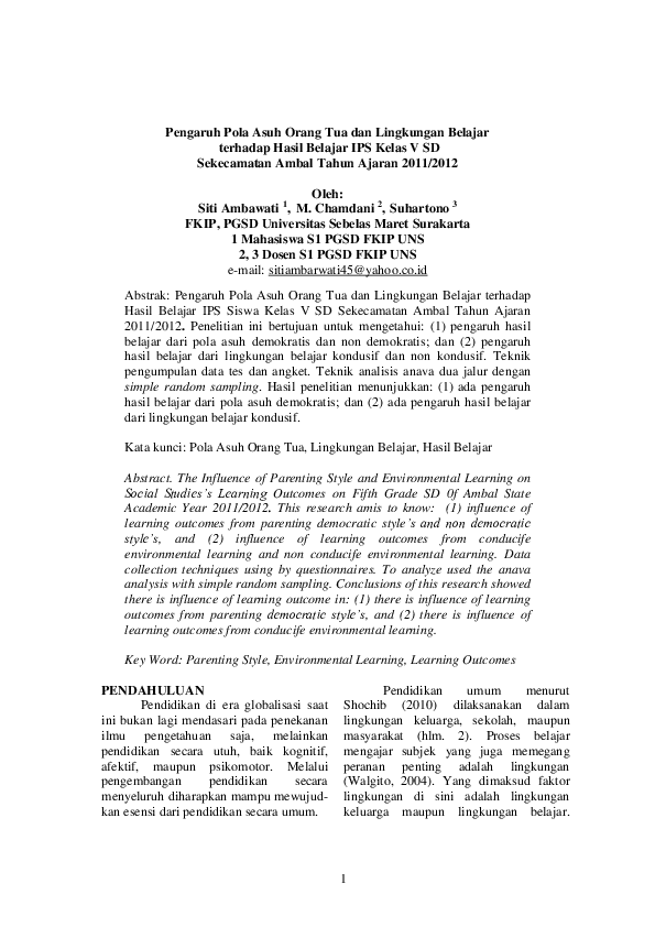 (PDF) Pengaruh Pola Asuh Orang Tua dan Lingkungan Belajar terhadap Hasil Belajar IPS Kelas V SD ...
