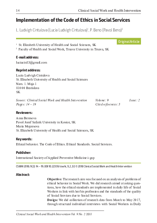 (PDF) Implementation of the Code of Ethics in Social Services