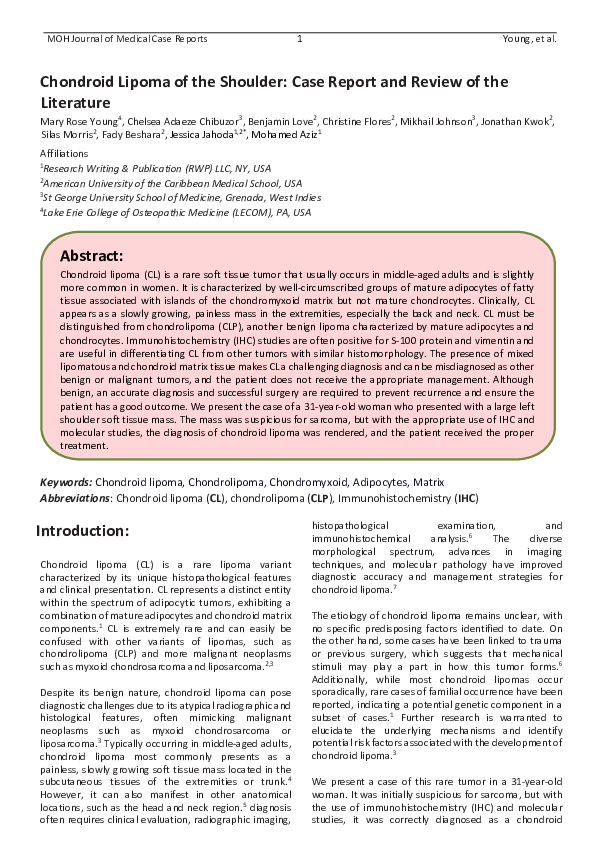 (PDF) Chondroid Lipoma of the Shoulder: Case Report and Review of the ...