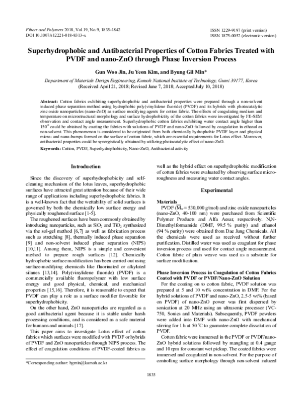 (PDF) Superhydrophobic and Antibacterial Properties of Cotton Fabrics ...