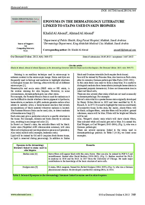 (PDF) Eponyms in the dermatology literature linked to Stains used in ...