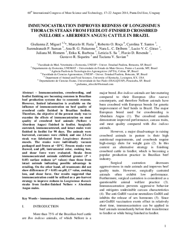 (PDF) Immunocastration improves redness of Longissimus thoracis steaks ...