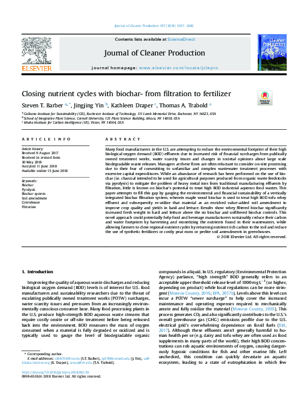 (PDF) Closing nutrient cycles with biochar- from filtration to fertilizer (PDF) Closing nutrient cycles with biochar- from filtration to fertilizer